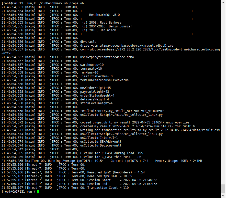 压测工具BenchmarkSQL对OceanBase开源版3.1.2性能测试调优-CSDN博客