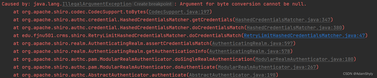 Shiro 登录验证 Argument for byte conversion cannot be null-CSDN博客