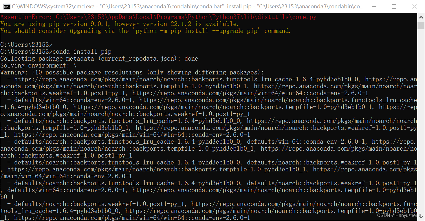 瞎猫碰死耗子解决You are using pip version 9.0.1,however version 22.1.2 is ...