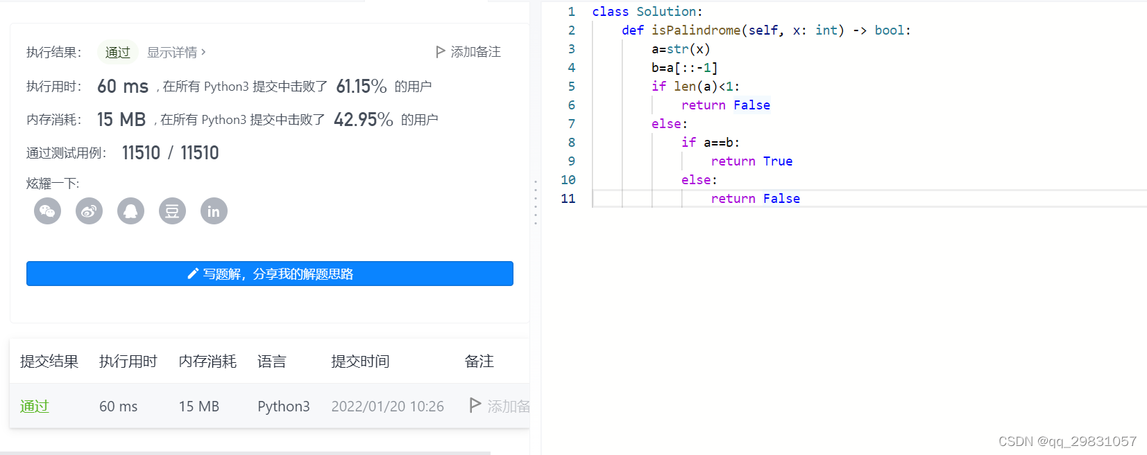 力扣简单题目 回文数判断题目记录已知程序段def Ispa Csdn博客