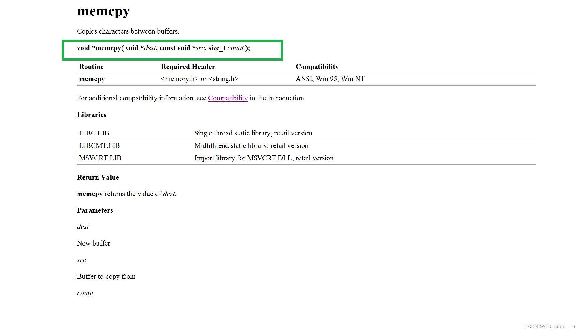 memcpy、memmove、memcmp、memset函数的使用说明和模拟实现_memcpy返回值-CSDN博客