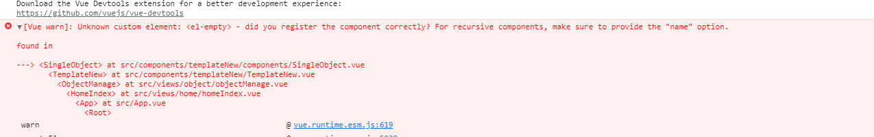 Unknown custom element: ＜el-empty＞ - did you register the component correctly? For recursive ...