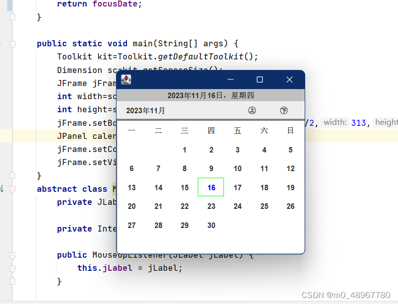 Java使用jframe实现日历显示,及日期选择,重复代码未封装jframe 显示日历 Csdn博客