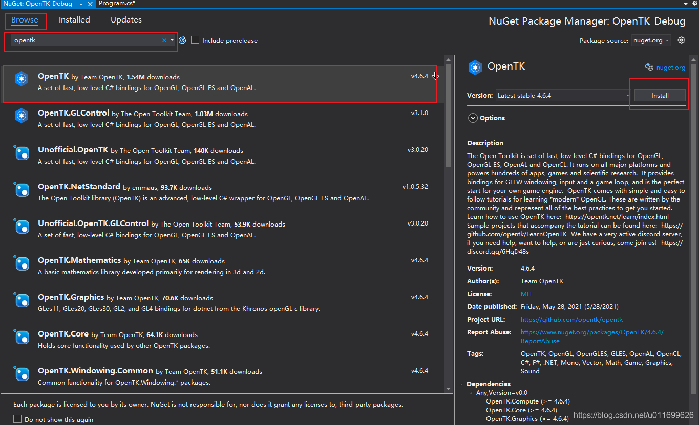 Visual Studio内配置OpenTK环境_c# opentk-CSDN博客