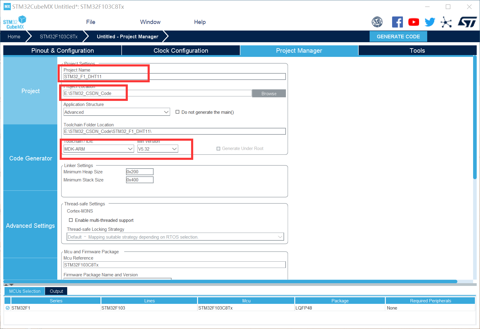 STM32系列(HAL库)——F103C8T6获取DHT11温湿度串口打印_温湿度传感器要接在stm32f103c8t6哪里-CSDN博客