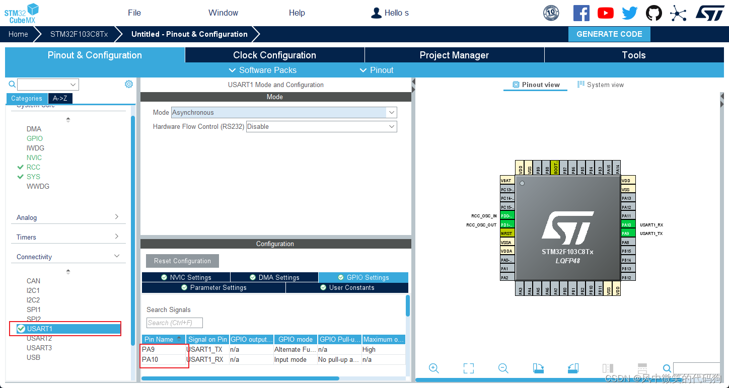 使用cube配置stm32c8t6最小系统板串口功能_stm32f103c8t6最小系统板 hal 串口通信-CSDN博客