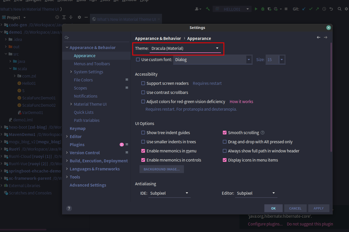 idea系列主题推荐：material theme ui（Dracula）_idea 德古拉主题设置-CSDN博客