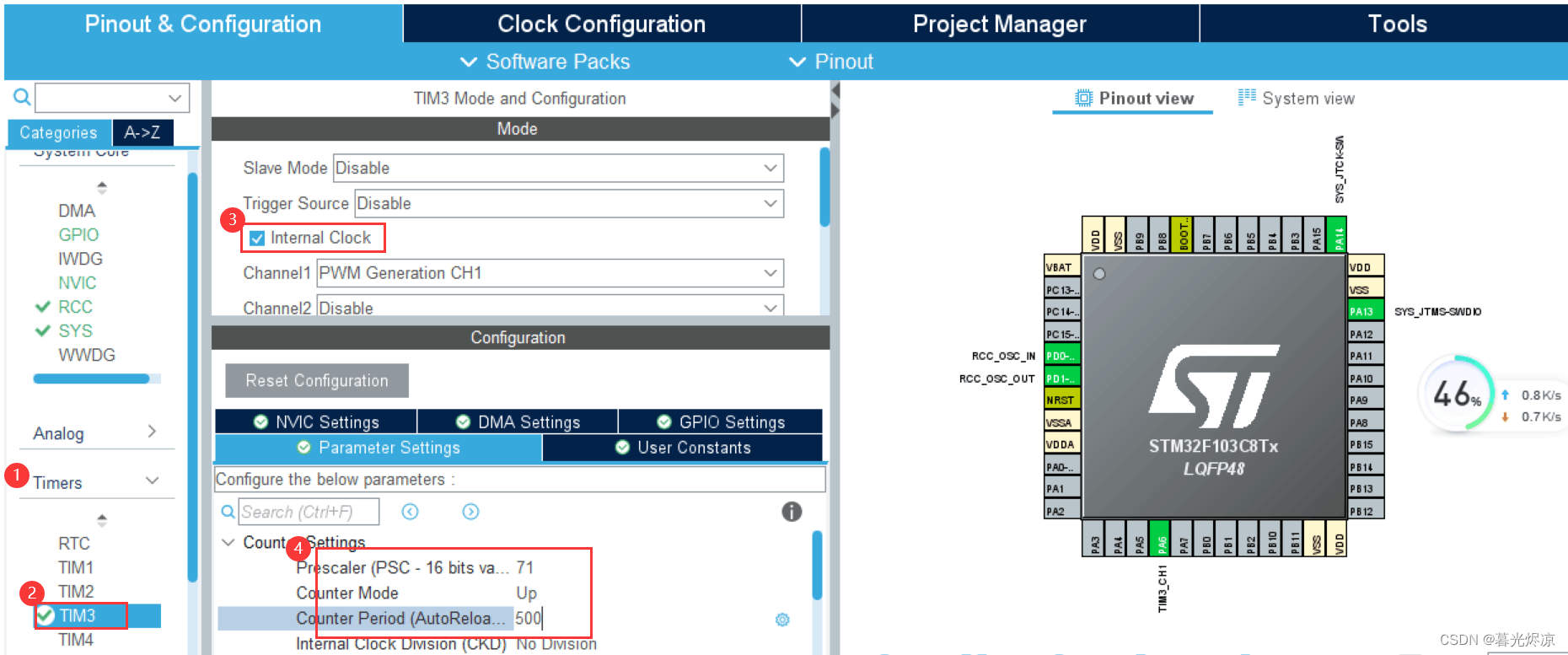 使用TIM3和TIM4，实现2个 LED呼吸灯的效果_pwm tim4_暮光烬凉的博客-CSDN博客