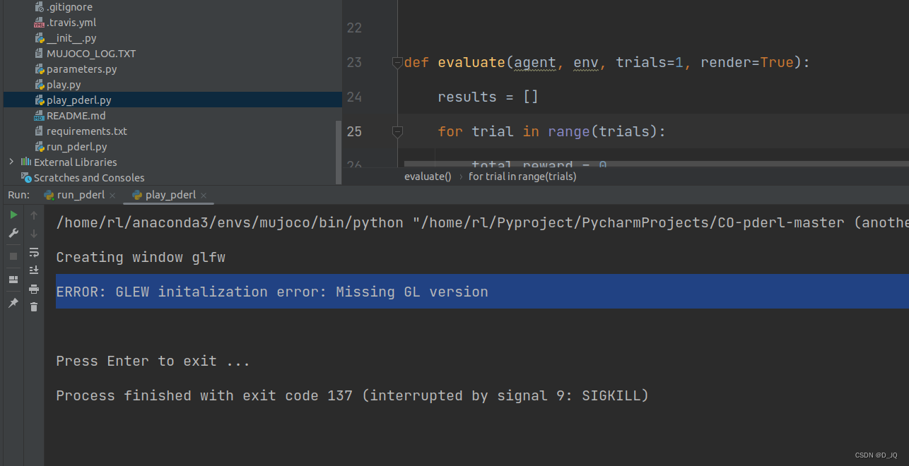 记录一个故障，ERROR: GLEW initalization error: Missing GL version，mujoco_py_f0731 01:10:12.631392 ...
