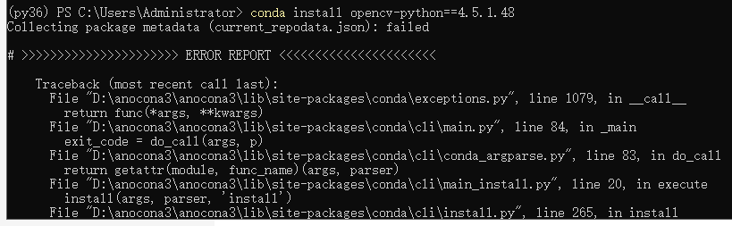 无法安装opencv-python解决方法，packagesno found,改channel全无效_the following packages are not available from ...