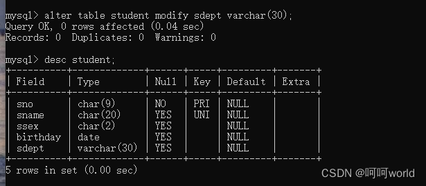 MySQL--管理数据库表相关操作_将stu数据表中sage字段的名称修改为stuage-CSDN博客