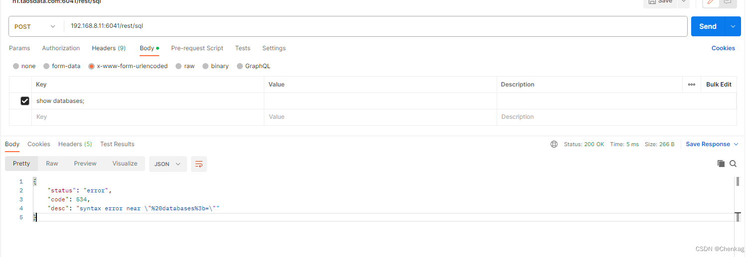 Tdengine 使用 REST API taosAdapter Http 请求报错 534 syntax error near \“%20databases%3b=\“_tdengine ...