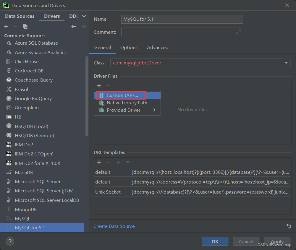 pycharm连接MySQL数据源时导入驱动无法识别（No driver files provided）-CSDN博客