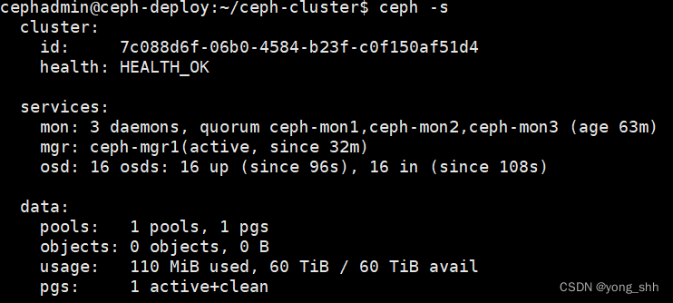 梳理ceph的各组件及功能,基于ceph-deploy部署ceph集群,梳理块存储、文件存储及对象存储的使用场景,基于ceph块存储实现块设备挂载及使用,基于cephFS实现多主机数据共享 ...