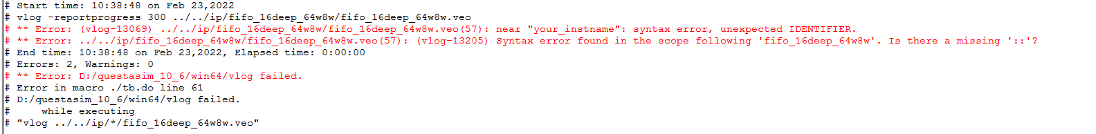 vivado编译fifo出错modelsim_syntax error found in the scope following