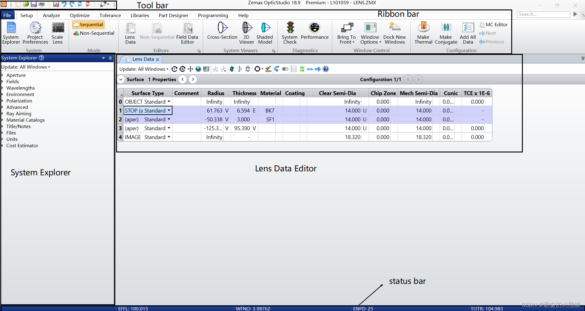 zemax---窗口整体布局篇_*1.zemax的初始用户界面包括五大模块,分别为:和实时状态栏-CSDN博客