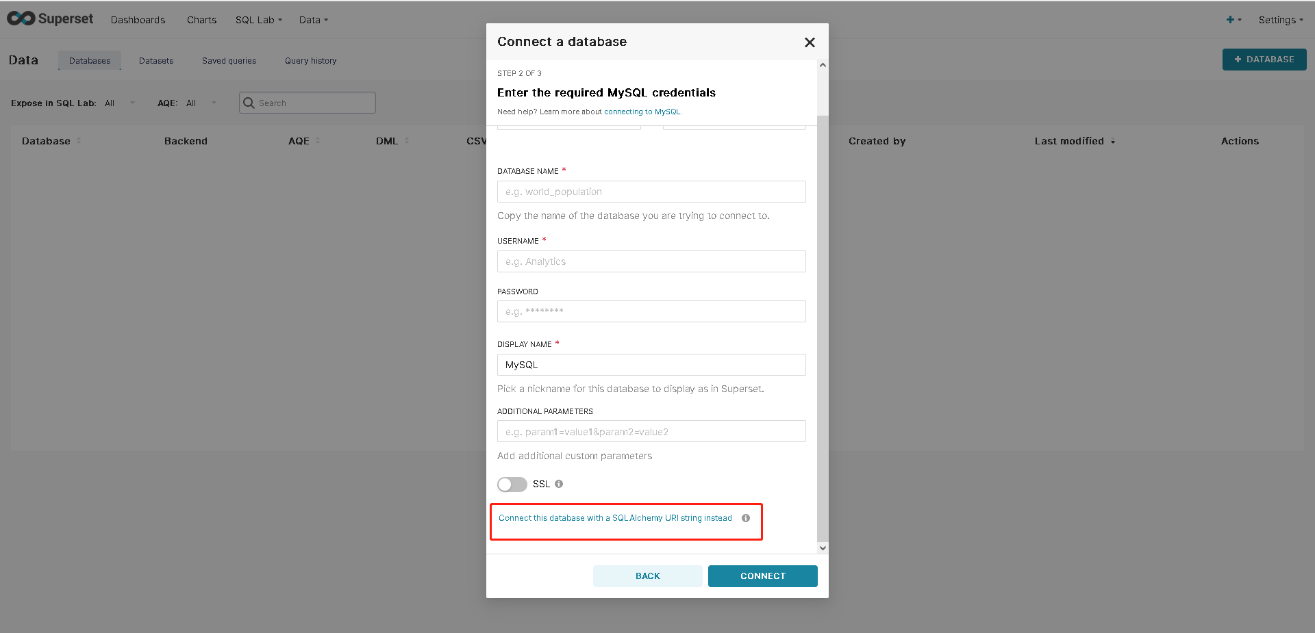 Superset 对接 MySQL 数据源_superset aurora mysql (data api)-CSDN博客