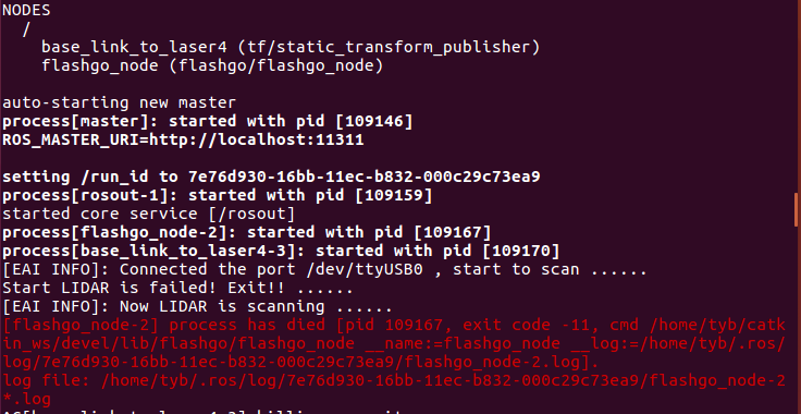 [EAI ERROR]: Cannot bind to the specified serial port /dev/ttyUSB0. process has died[pid 108767 ...