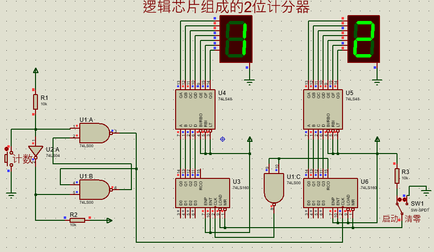【Proteus仿真】逻辑芯片组成的2位计分器_加分计分器-CSDN博客