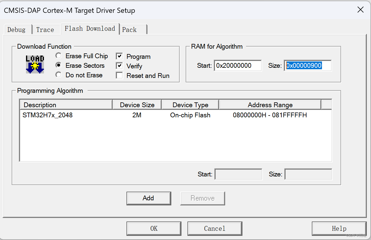 STM32H743VIT6 程序烧录失败。报错：No Algorithms Found，Insufficient RAM for Flash Algorithms_在内嵌ram中运行程序 no ...