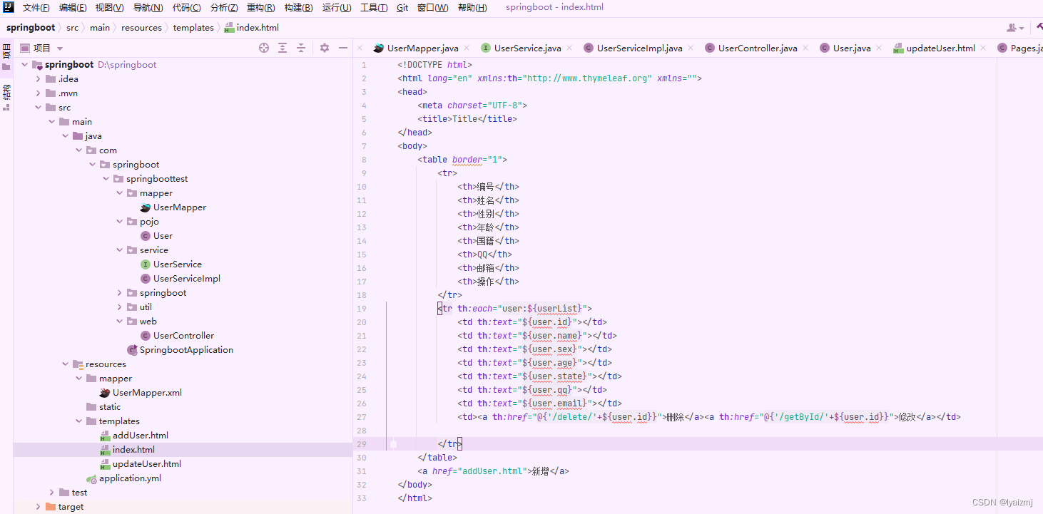 Springboot整合mybatisthymeleaf做一套简单的增删改查操作ღ恋樱的博客 Csdn博客