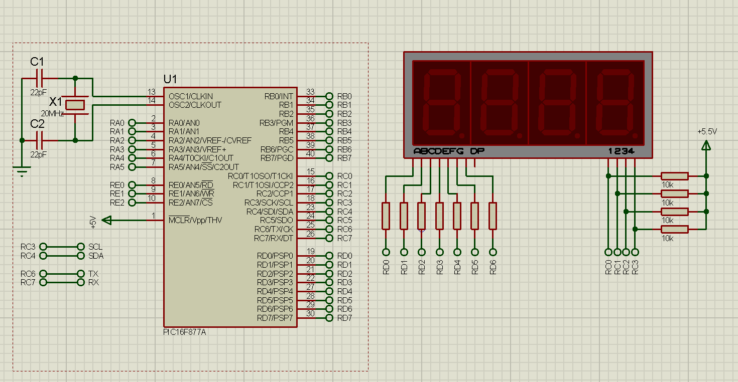 PIC16F877A与Proteus仿真-4位7段数码管驱动_pic单片机驱动7脚4位数码管-CSDN博客