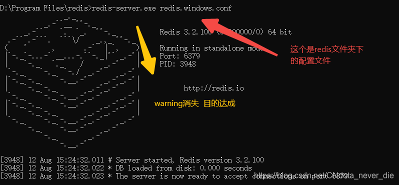 redis-warning的解决办法：Warning: no config file specified, using the default config. In order to ...