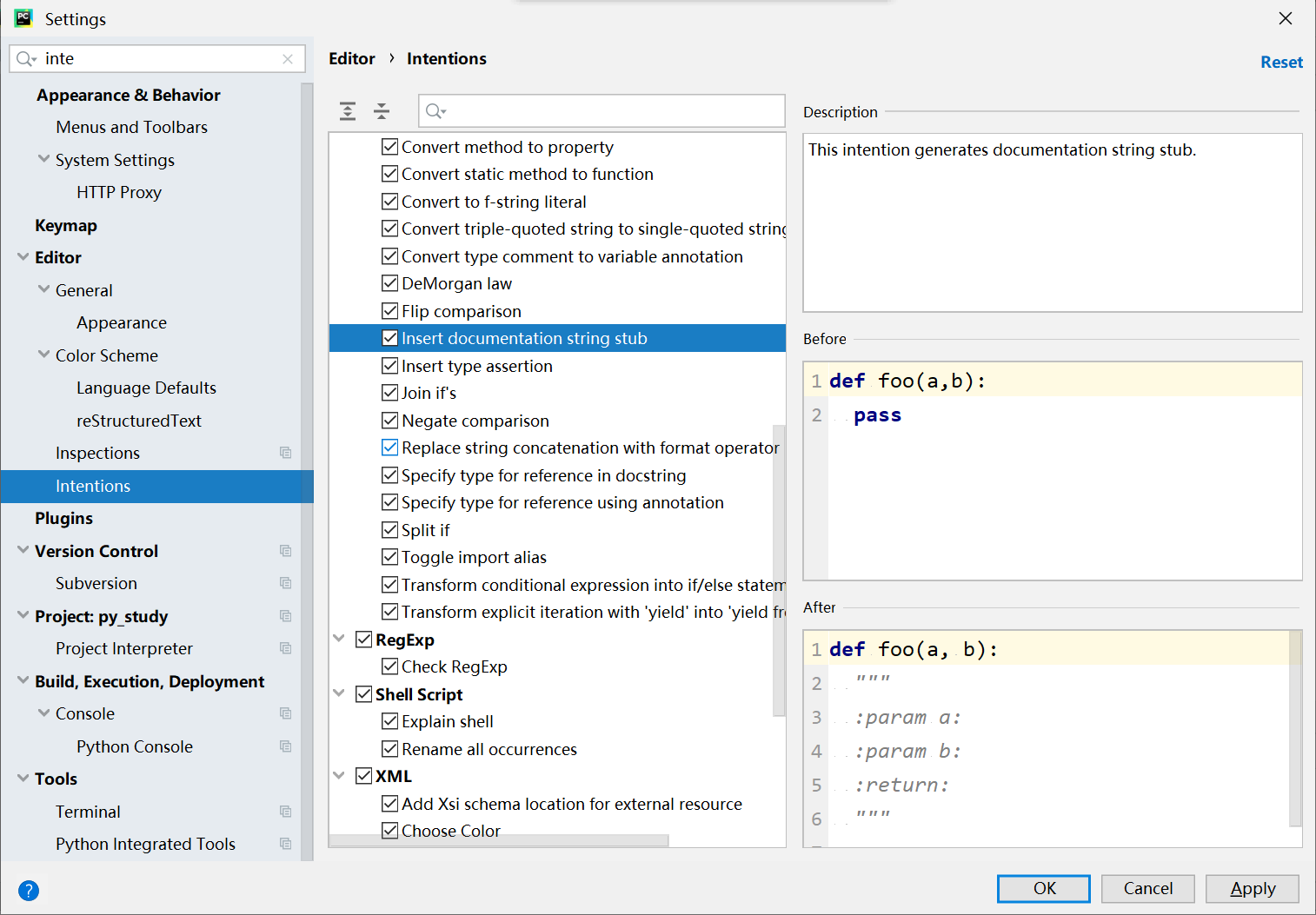 Pycharm的insert documenation string stub不见了如何恢复_disable insert docstring ...