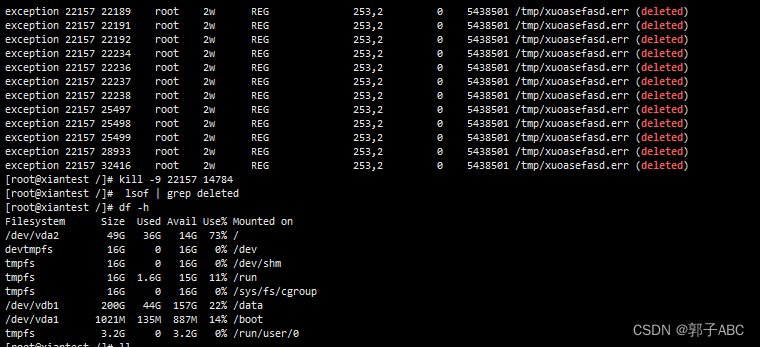 磁盘被未知资源耗尽lsof -n|grep deleted_lsof -n |grep deleted-CSDN博客
