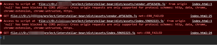 解决直接打开 vite +vue3 打包的 HTML 文件报错跨域 from origin ‘null‘ has been blocked by CORS policy-CSDN博客