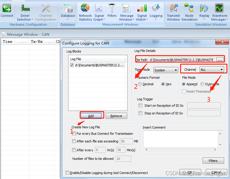 busmaser 基础使用方法--观测报文、记录log、log格式转换_busmaster怎么录报文-CSDN博客