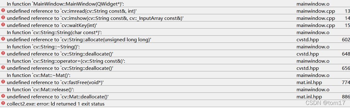 Qt使用mingw 64bit编译器和配置64位opencv3时遇到的一些问题in Function Cvstring 和 Undefined Reference To ‘xxx 等