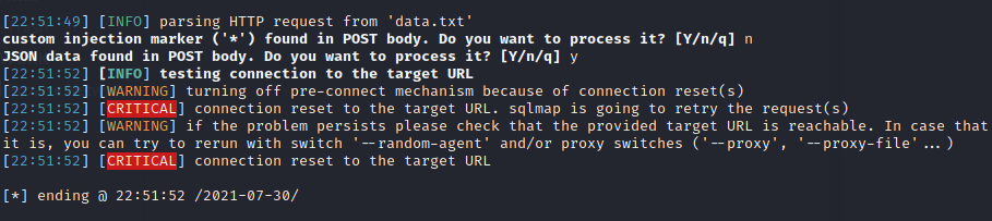 Sqlmap 渗透注入总是显示无法连接目标网络问题分析与解决_connection reset to the target url. sqlmap is goin-CSDN博客