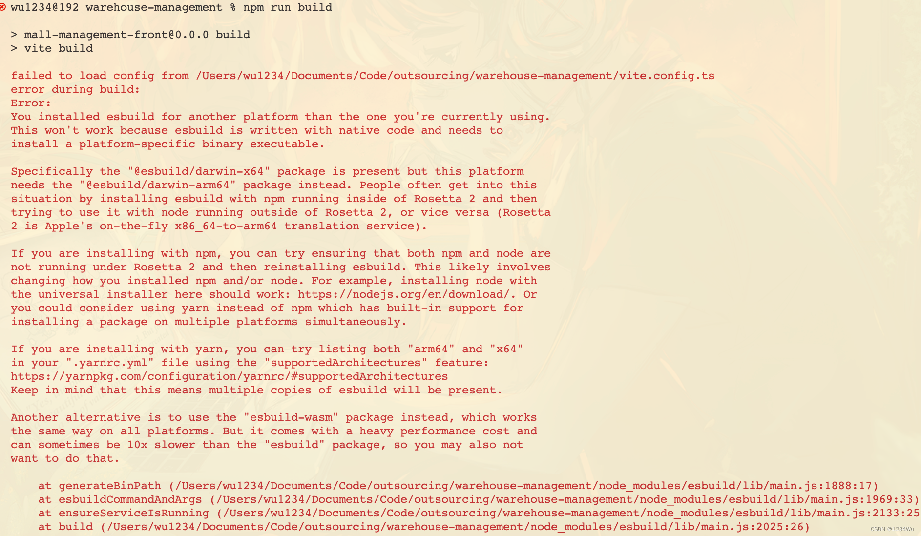 vue3+ts build 错误：You installed esbuild for another platform than the one you‘re currently using ...