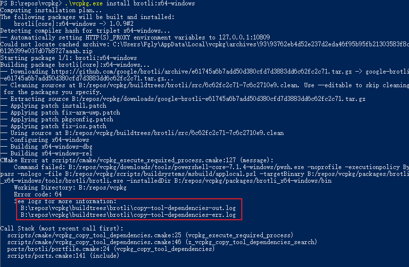 vcpkg安装Building package brotli:x64-windows failed with: BUILD_FAILED问题缺失applocal.ps1_vcpkg卡在 ...