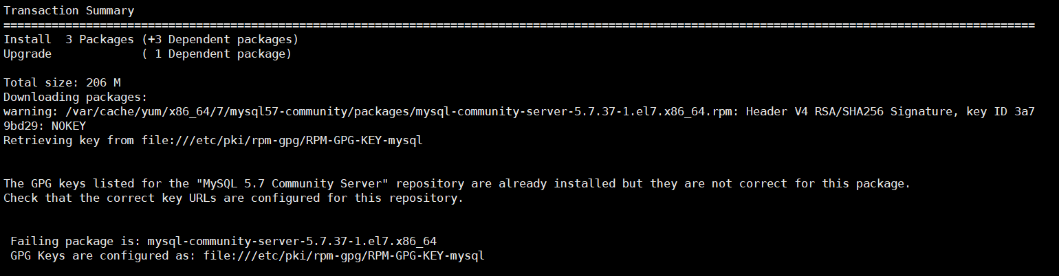 Centos 7 安装MySQL报错：The GPG keys listed for the “MySQL 5.7 Community Server“ repository are_the ...