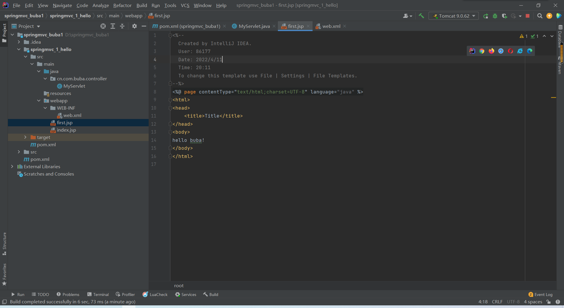 SpringMVC的环境搭建（idea2021,tomcat9.0.62，maven3.8.4）_idea2021.1可以用maven3.8.4-CSDN博客
