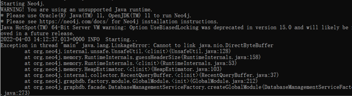 启动Neo4j报错：Starting Neo4j. WARNING You are using an unsupported Java runtime._starting neo4j ...