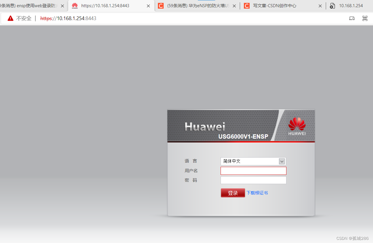 eNSP教程 —— 物理机如何使用web登录到防火墙_华为防火墙默认密码-CSDN博客