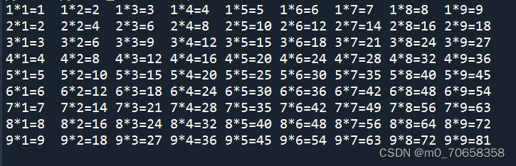 Python九九乘法表（矩形、上三角、下三角）_python输出九九乘法表上三角-CSDN博客