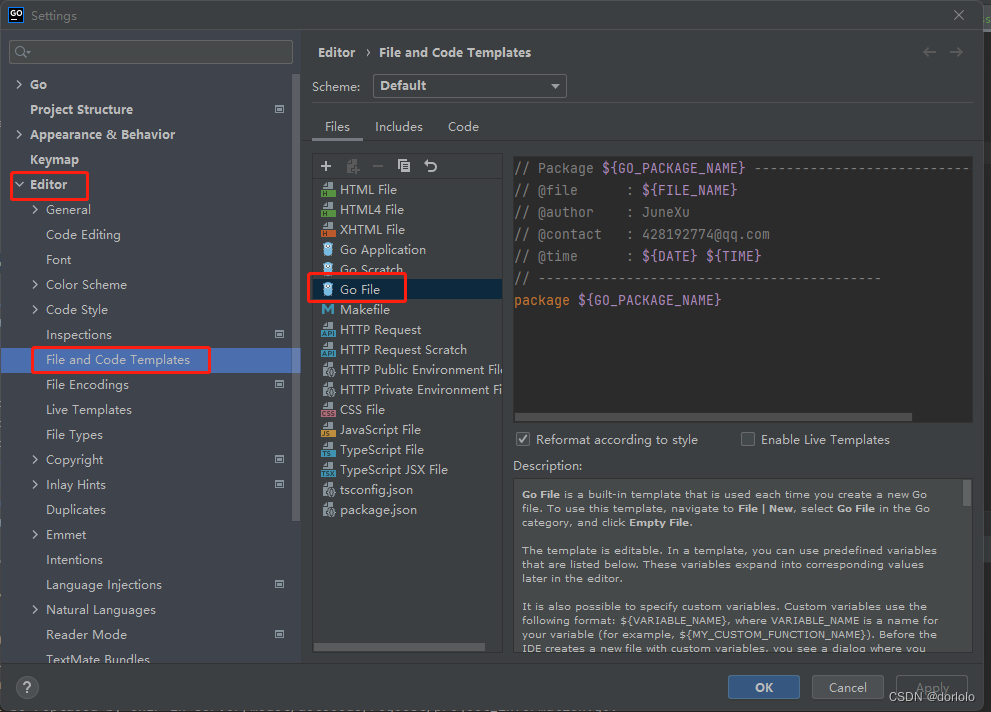 Goland中在文件模板中为go文件添加个人声明_goland file and code template 怎么写-CSDN博客