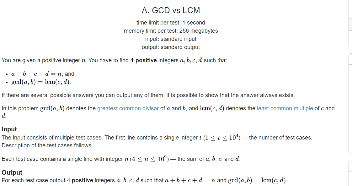 codeforces 1665A (GCD vs LCM)思维_codeforce1665 a. gcd vs lcm-CSDN博客