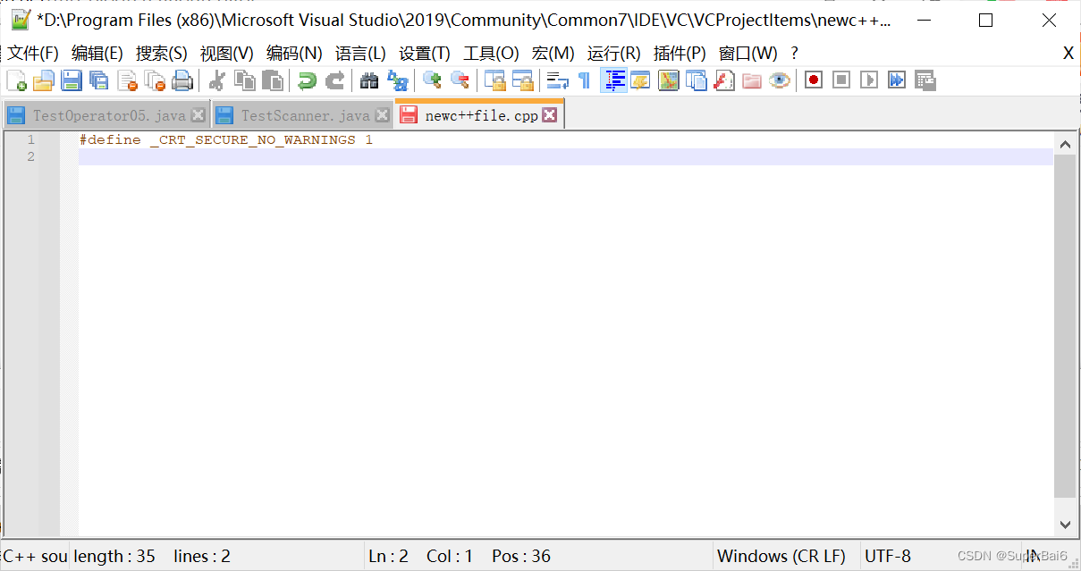 关于#define _CRT_SECURE_NO_WARNINGS 1在打开vs2019时自动生成问题解决(使用Notepad++)_define crt-CSDN博客