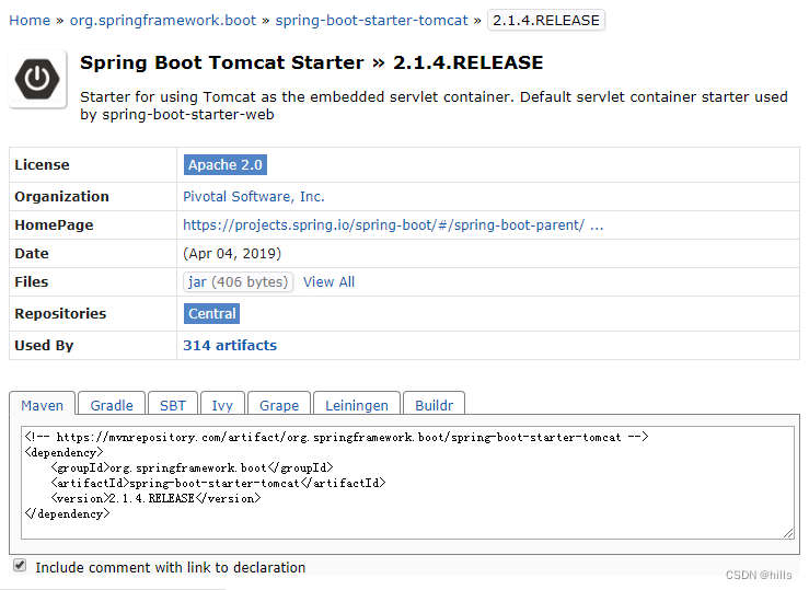 查看和指定SpringBoot内嵌Tomcat的版本_springboot查看tomcat版本-CSDN博客