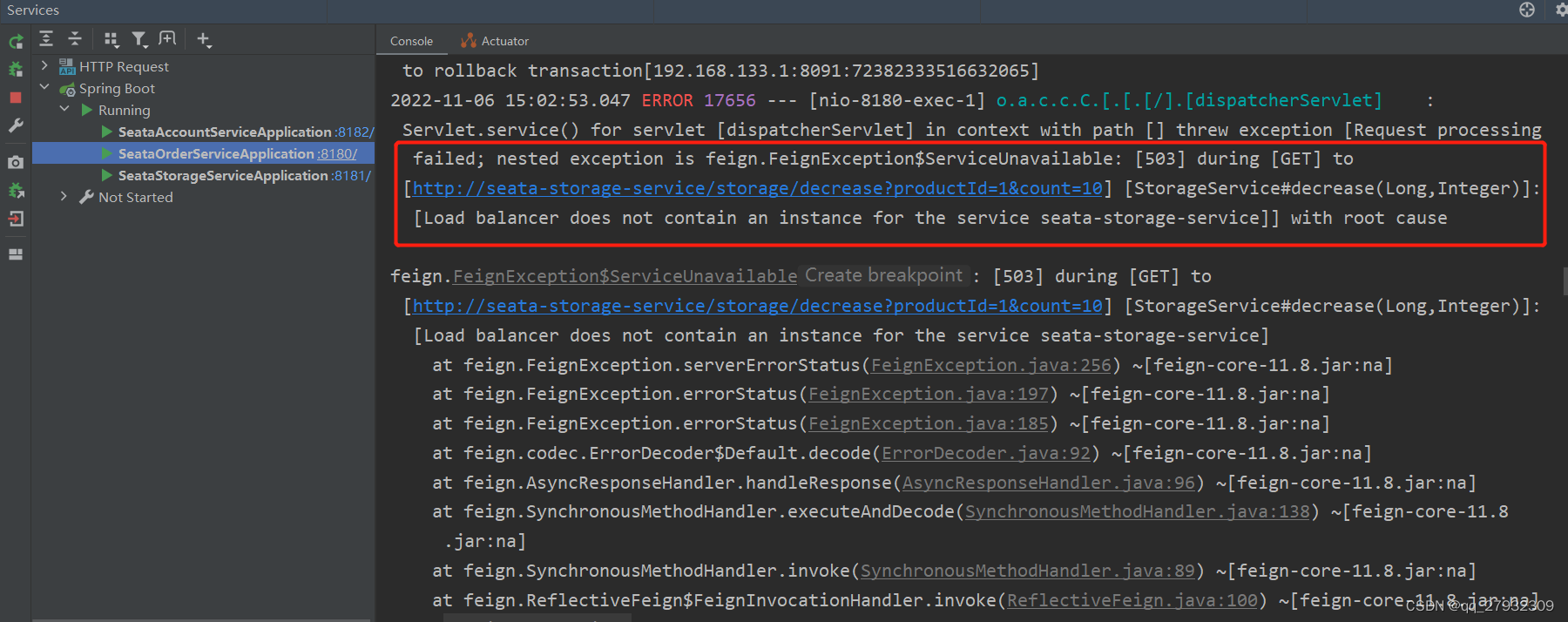 Nacos+openFeign 服务之间调用 出现错误：Load balancer does not contain an instance for the service 解决-CSDN博客