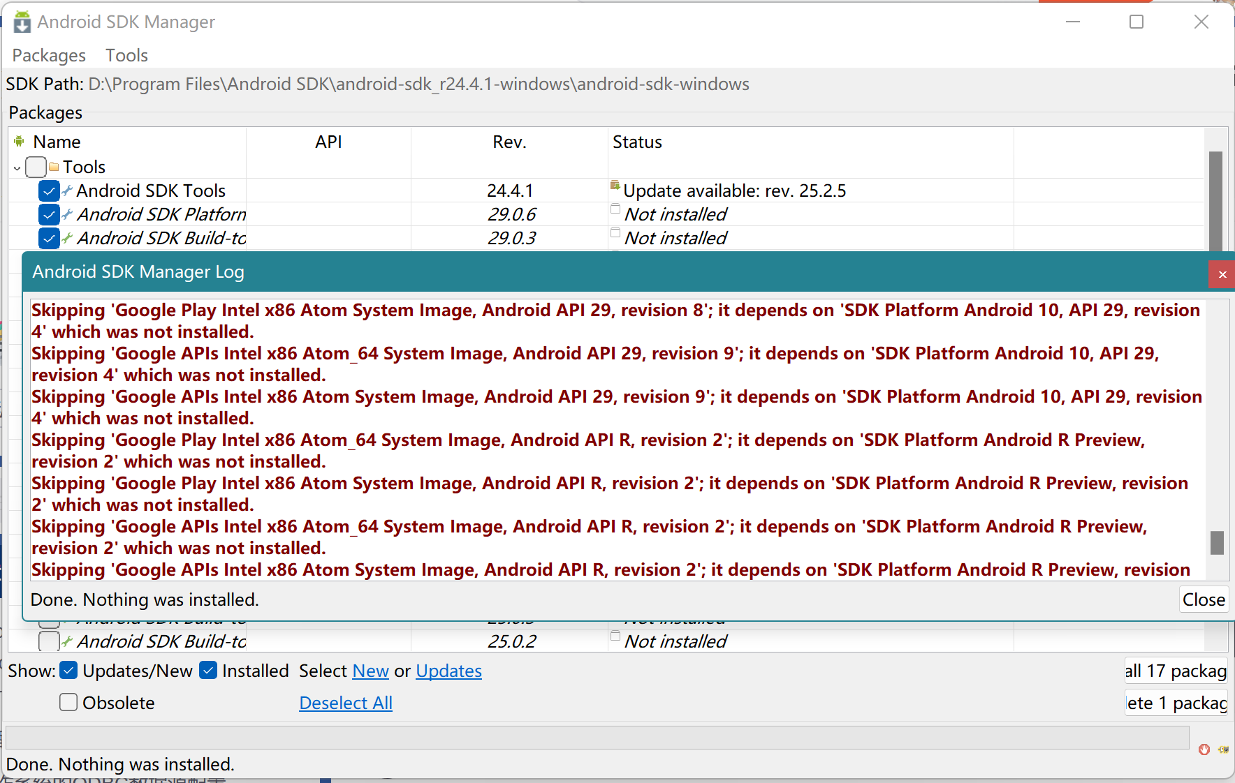 使用SDK Manager安装Packages时提示 Done. Nothing was installed._安装sdk done. nothing was installed.-CSDN博客