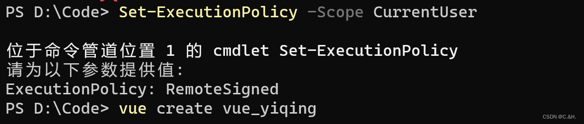 创建vue项目时遇到的问题_位于命令管道位置 1 的 cmdlet set-executionpolicy 请为以下参数提供值:-CSDN博客