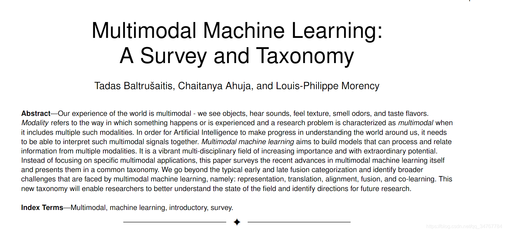 Multimodal Machine Learning: A Survey and Taxonomy多模态综述论文笔记_多模态情感分析综述英文-CSDN博客