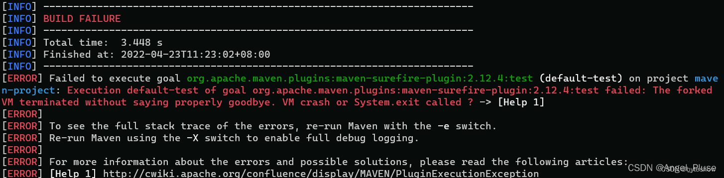 Maven报错:failed To Execute Goal Org Apache Maven Plugins Maven Surefire Plugin 解决方案 [error